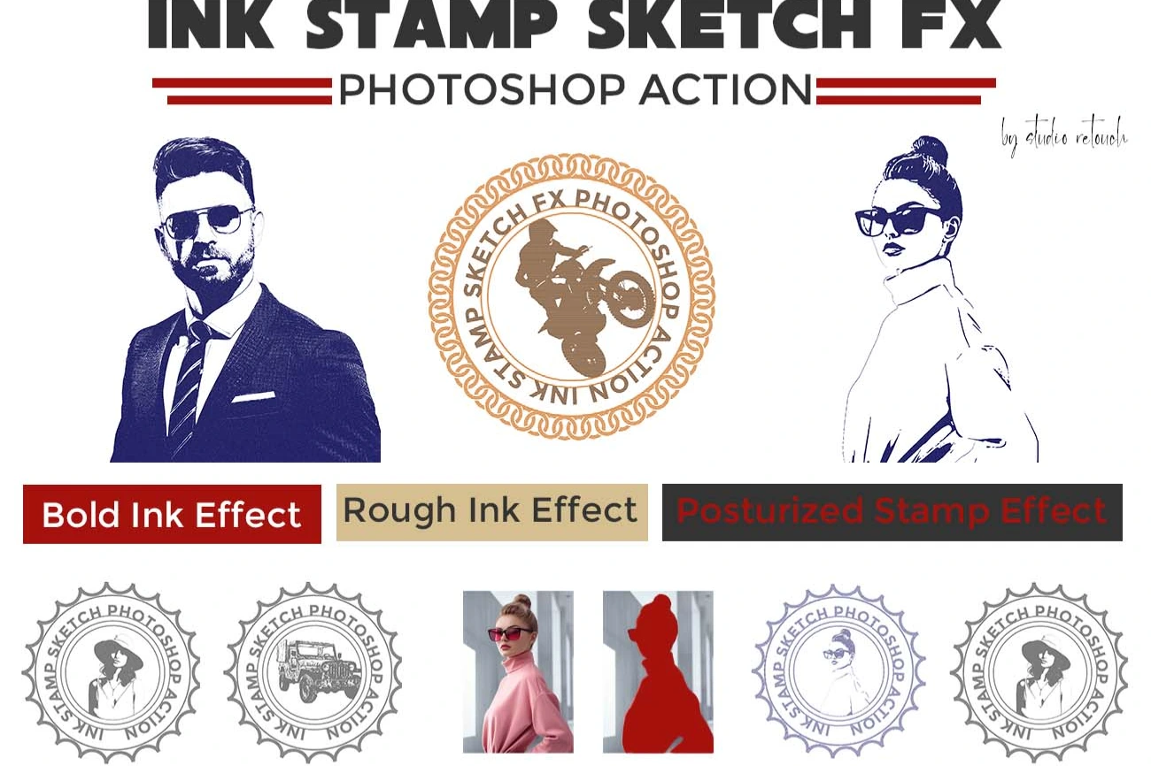Ink Stamp Sketch FX Photoshop Action - studio retouch
