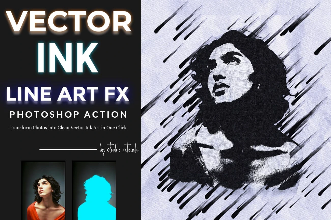 Vector Ink Line Art FX Photoshop Action - studio retouch