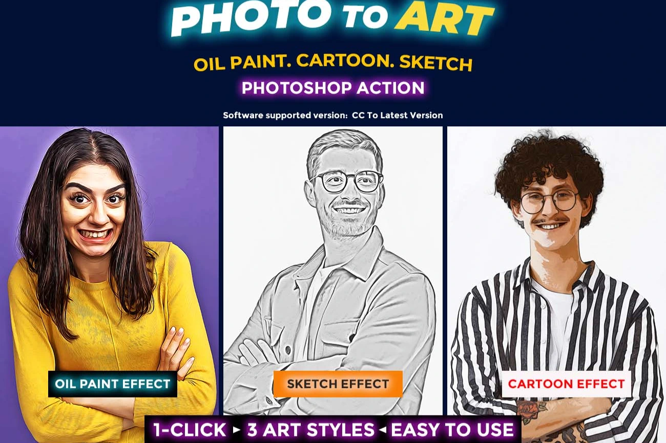 Photo to Art Oil Paint, Cartoon & Sketch Photoshop Action - studio retouch
