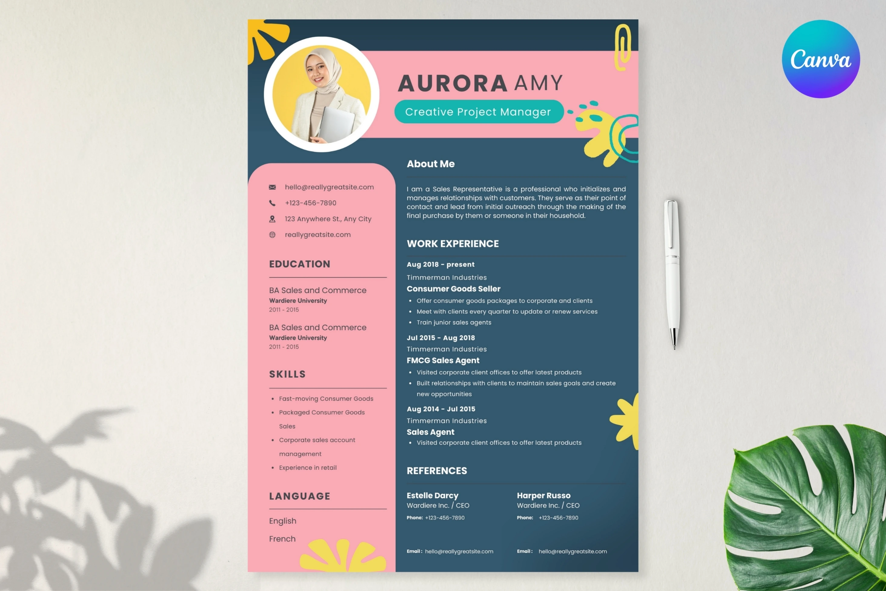 40 Creative Feminine Resume - Canva - Jiw-Graphics