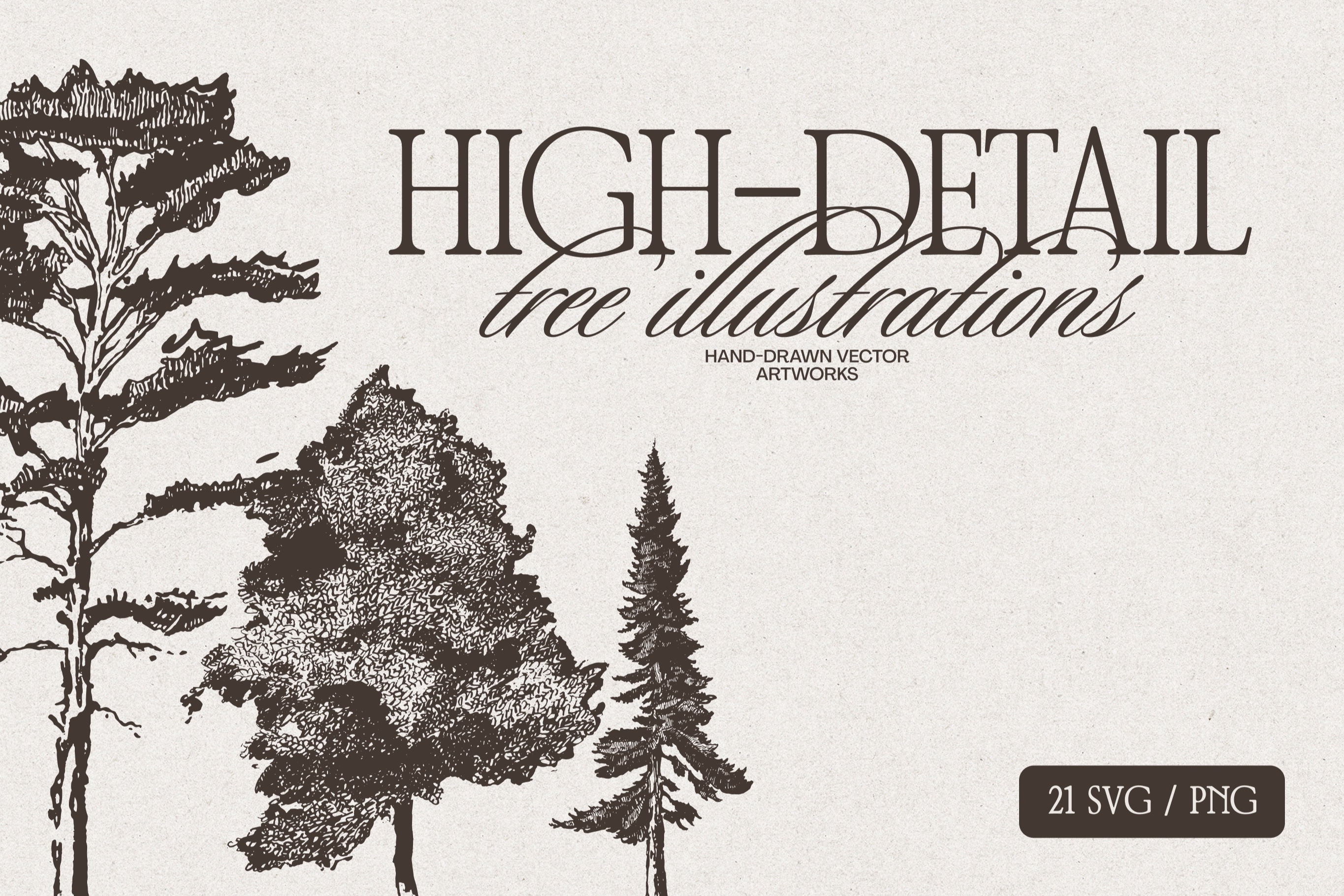 High Detail Tree Sketches Collection - TheMountBirdStudio